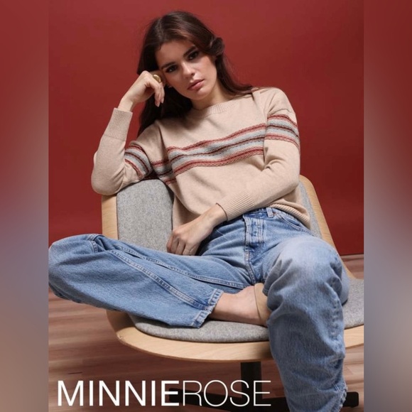 Minnie Rose | Sweaters | Minnie Rose Cotton Cashmere Placed Stripe ...